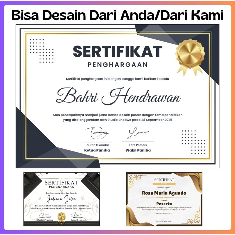 Jual Cetak Sertifikat Piagam Ukuran A4 (21 X 30 ) Costum Sudah ...