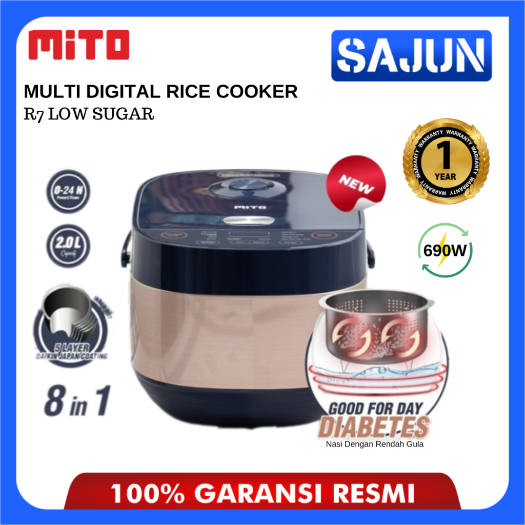 Jual Mito R7 Low Sugar Multi Digital Rice Cooker 2 Liter 8 in 1 Menu ...