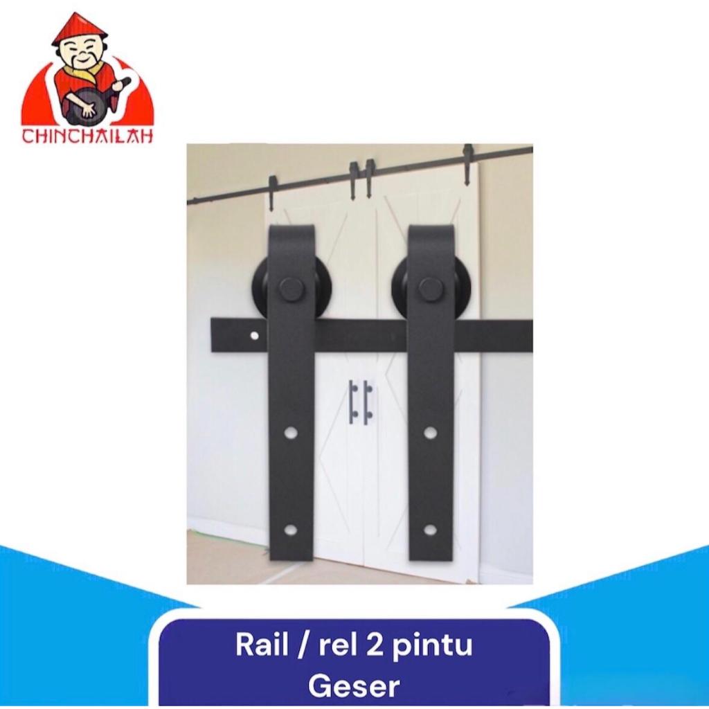 Jual Rel 2 pintu gantung kayu geser 3M / rail sliding track barn door | Shopee Indonesia