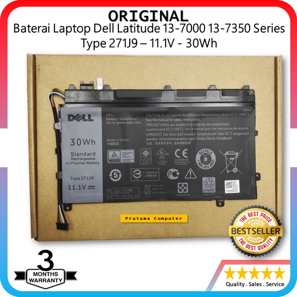 Jual Original Baterai Laptop Dell Latitude 13 7000 7350 271J9 - 30Wh ...