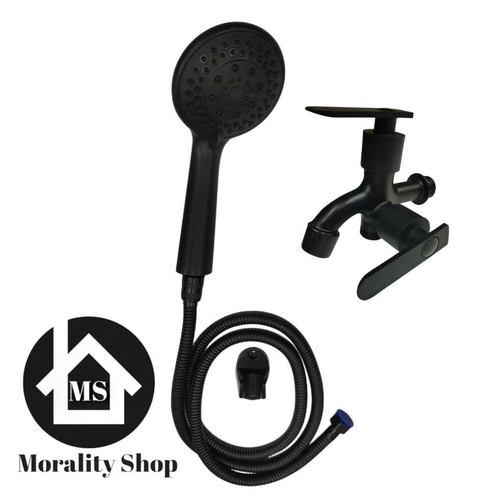 Jual paket hand shower hitam set kran cabang black minimalis HS28 black ...
