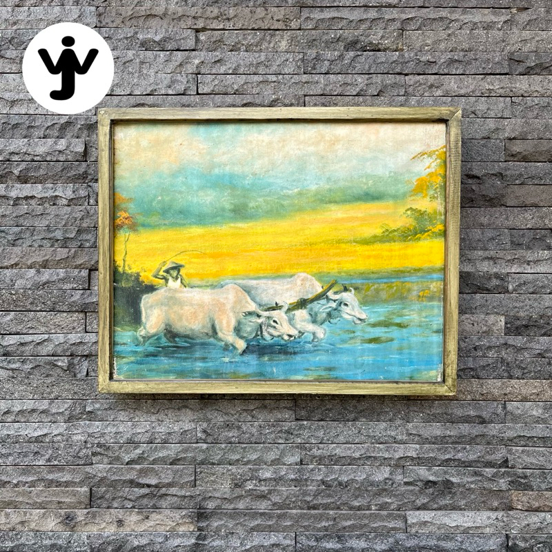 Jual Lukisan Sapi Bajak Sawah Lawas Antik Vintage Jadul Unknown Artist ...