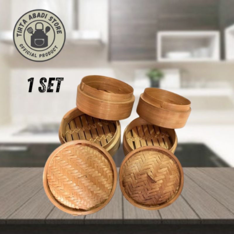 Jual Set 3 Klakat Dimsum Bambu Siomay 2 Sarang 1 Tutup Anyaman Bambu ...