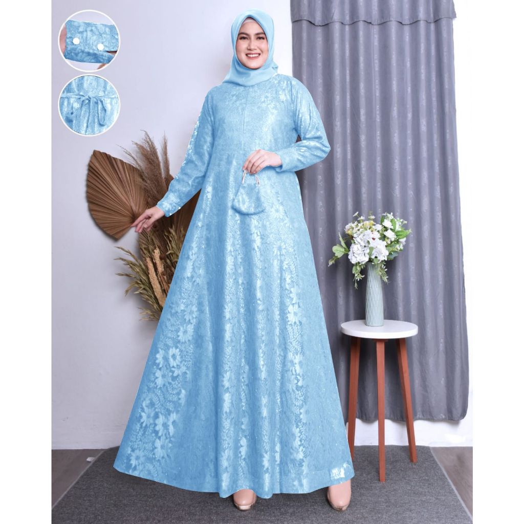 Jual Gamis brokat M-L-XL-2X-3XL kondangan pesta elegan dan mewah model ...