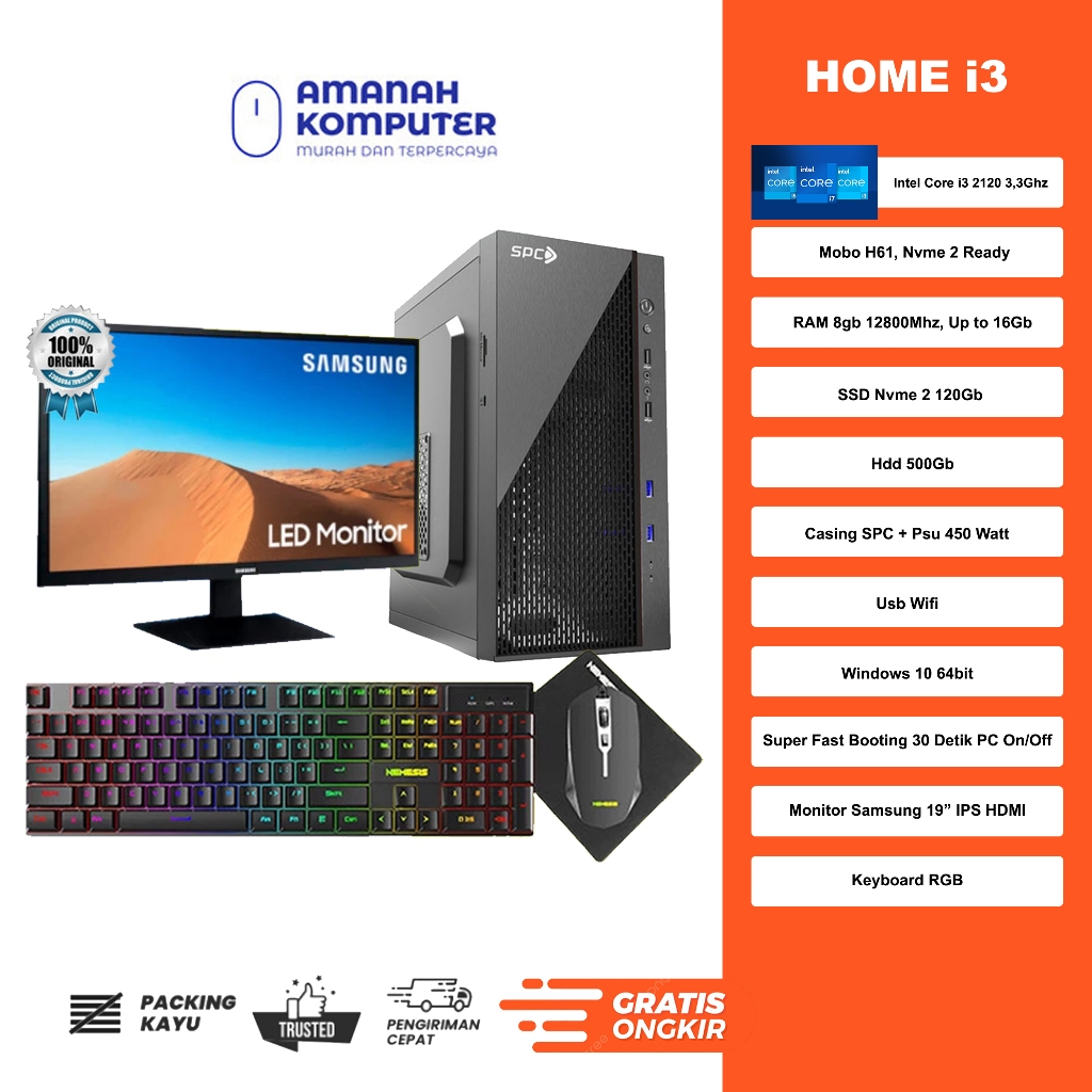 Jual Komputer Full Set Murah Intel Core I3/I5/I7 Ram 8GB Nvme 120GB HDD 500GB LED 19" SAMSUNG ...