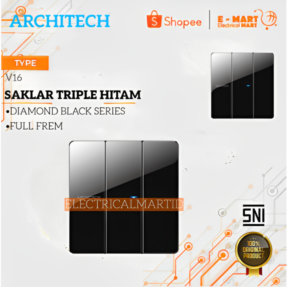 Jual Saklar 3 gang / Saklar Triple ARCHITECH V16 Diamond Black Titanium ...