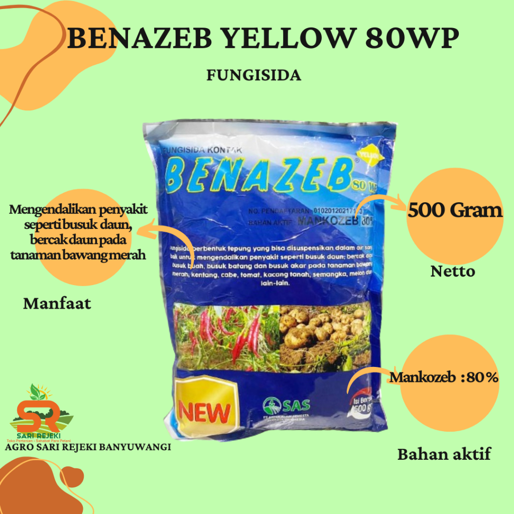Jual BENAZEB YELLOW 80 WP 500GRAM FUNGISIDA MANKOZEB KUNING | Shopee ...
