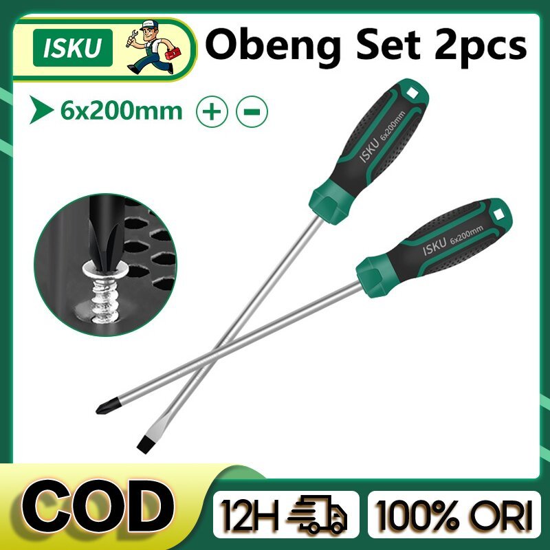 Jual ISKU Obeng Set 2PCS 6*200mm Obeng Plus (+) Minus (-) Screwdriver ...