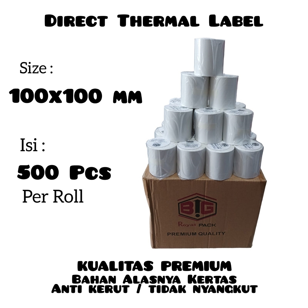 Jual Kertas Sticker Label Thermal Resi 100x100 mm isi 500 pcs / Roll | Shopee Indonesia