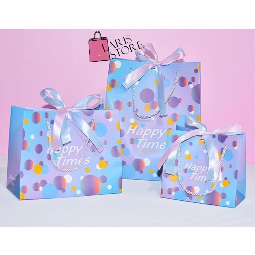 Jual Paperbag Premium HAPPY TIMES Biru-ungu Free Pita Birumuda / Tas ...