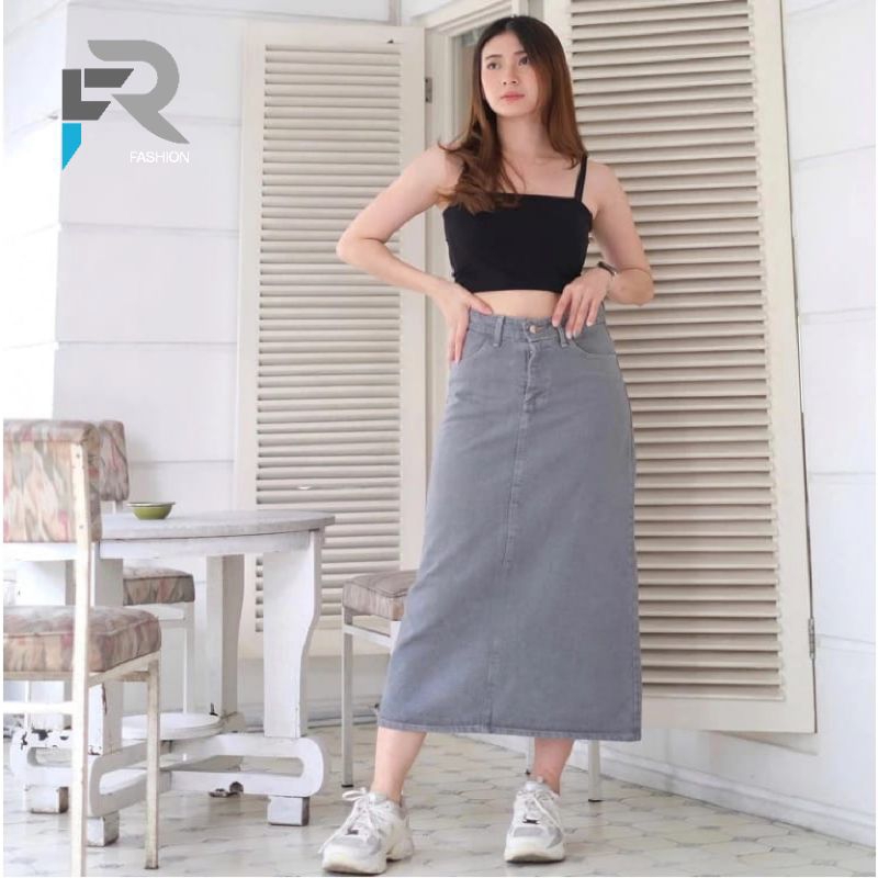 Jual Rok Jeans Highwaist A-Line Panjang 7/8 - Basic Skirt Jeans 780 ...