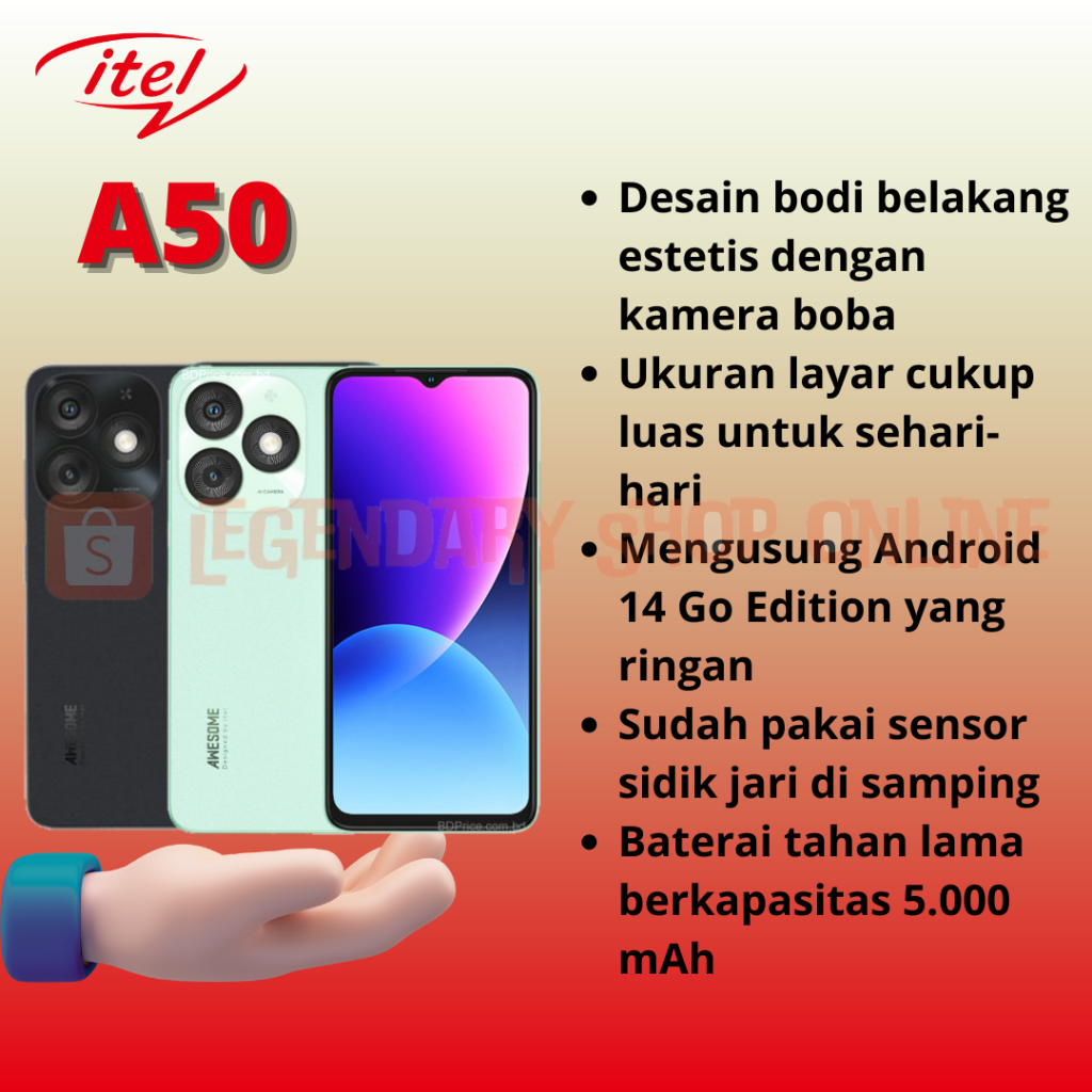 Jual itel A50 RAM 4+64GB Octa-Core Processor- 6'6" Big Screen with Dynamic Display - 5000mAh Big ...