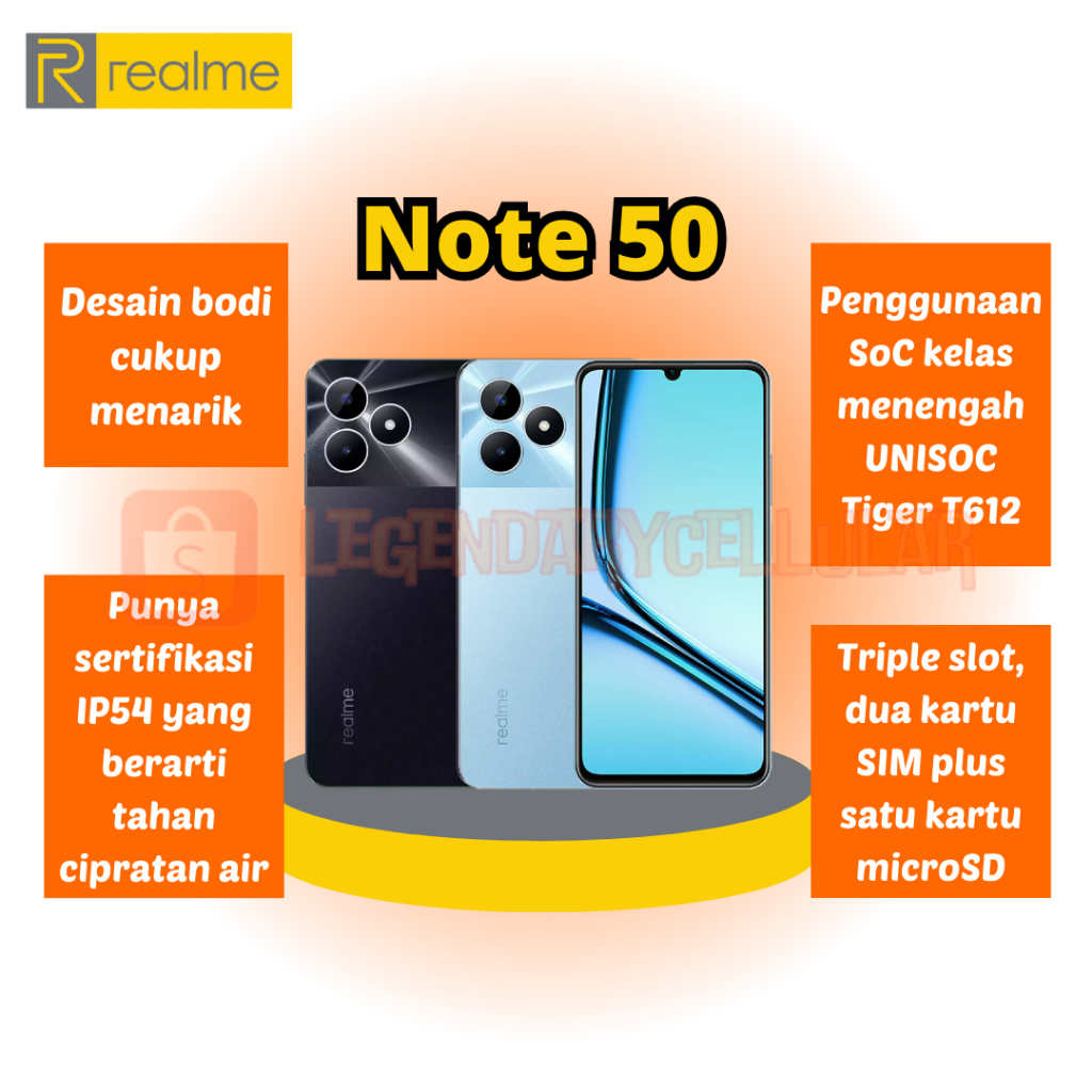Jual realme Note 50 HP 4GB+128GB| 4GB+64GB 90Hz Vivid Display | Mini ...