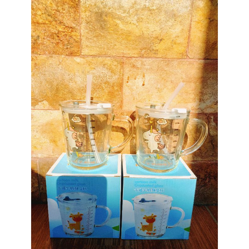 Jual Gelas Anak Dengan Box / Gelas Susu Kaca / Gelas Sedotan / Gelas ...