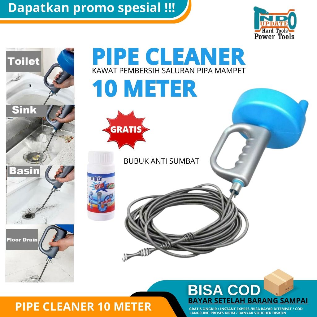Jual Pipe Cleaner 10M Alat Pembersih Saluran Pipa Anti Mampet Toilet Kamar Mandi Wastafel Mampet ...