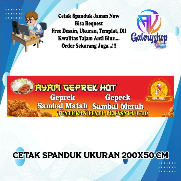 Jual spanduk, banner, ayam geprek , chicken ukuran 200x50 cm bisa ...