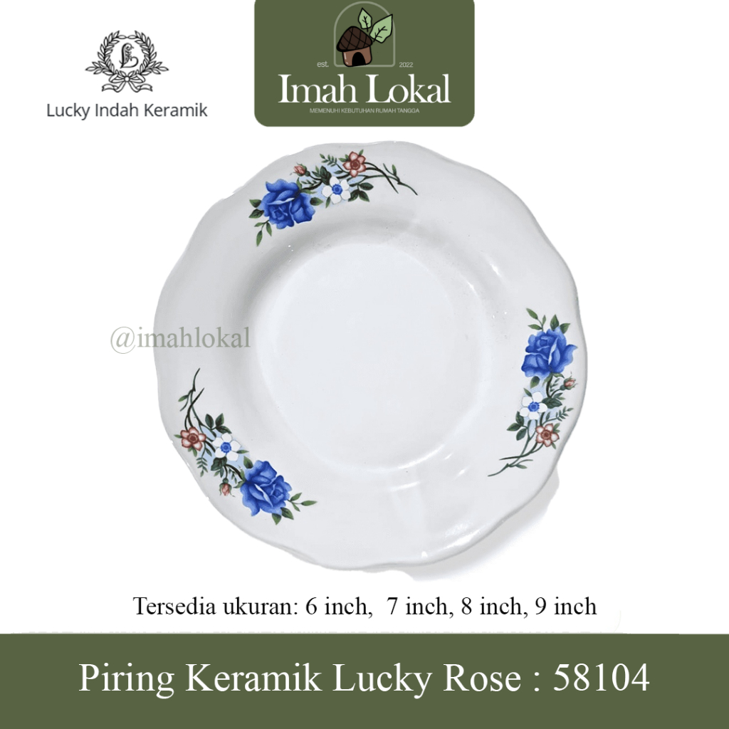 Jual 12 pcs Piring Keramik Lucky Kembang Rose 6,7,8,9 inch Piring Makan ...