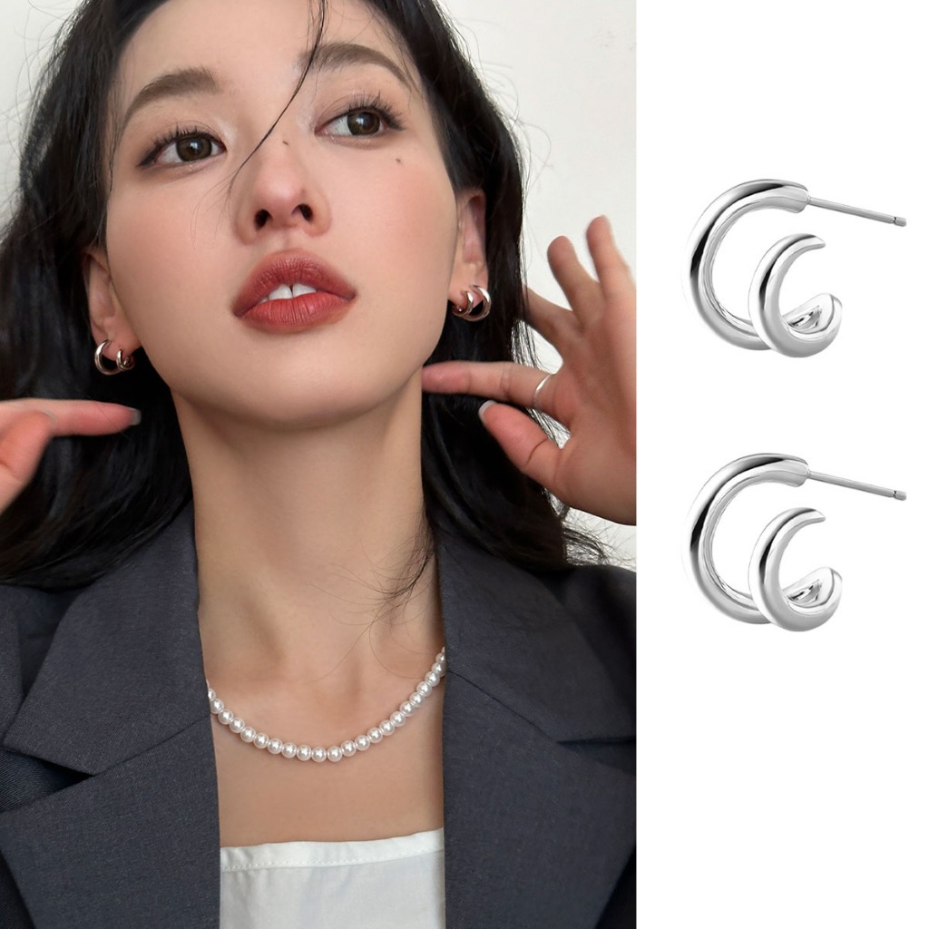 Jual Ear Partner Anting bulat ganda wanita jarum perak 925 Gaya baru ...
