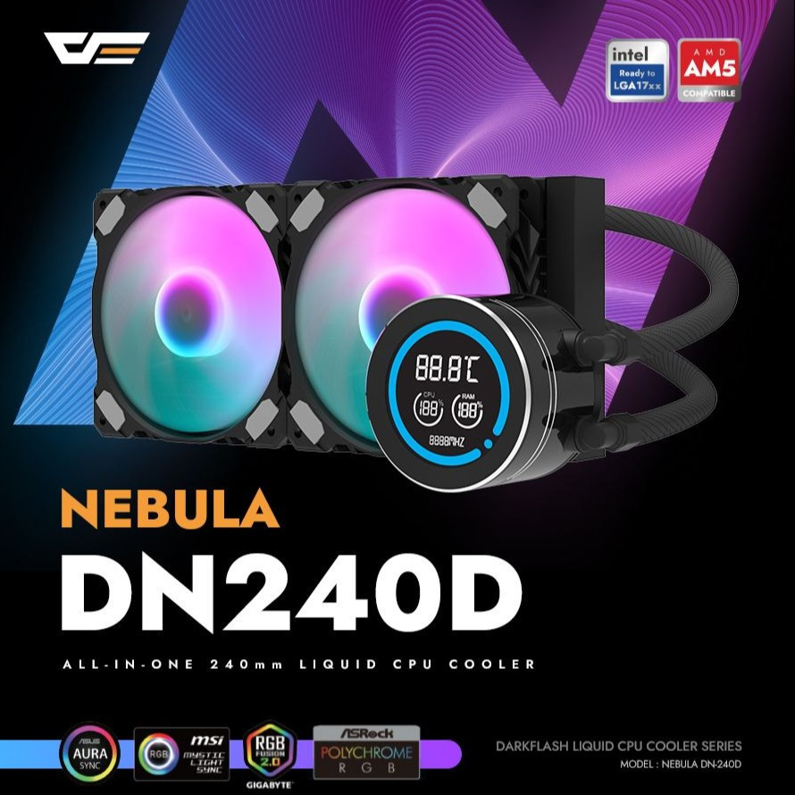 Jual DARKFLASH NEBULA DN240D BLACK LCD ARGB 240MM LIQUID AIO WATER CPU ...