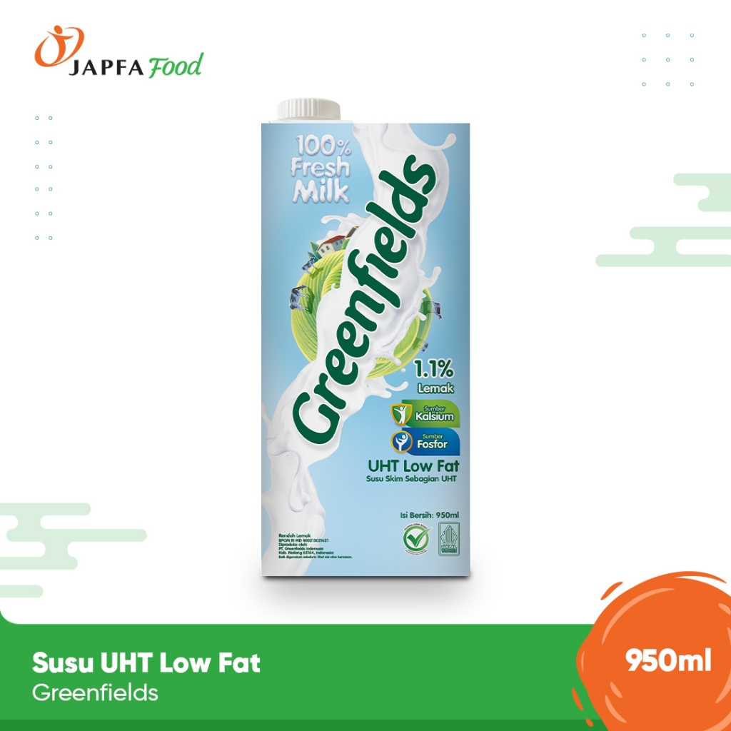 Jual Greenfields Susu UHT Low Fat / Rendah Lemak 950ml - 100% Fresh ...
