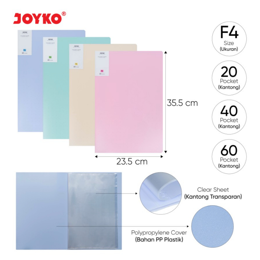 Jual CLEAR HOLDER JOYKO F4 PASTEL / Document Keeper Map File Dokumen ...