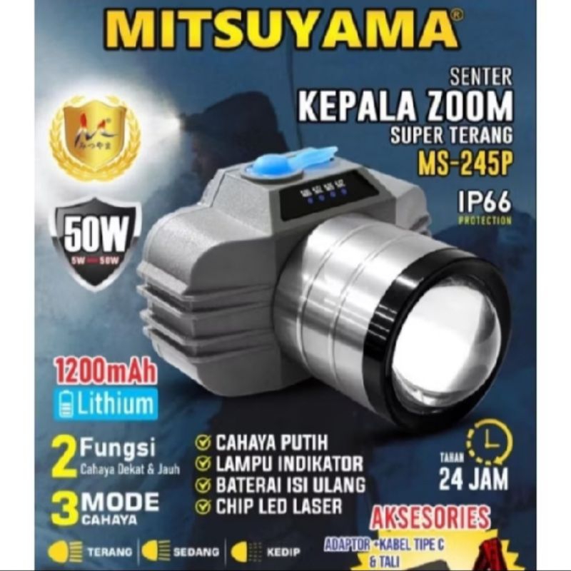 Jual Senter Kepala Zoom Cahaya Putih Super Terang LED Fokus MS- 245P | Shopee Indonesia