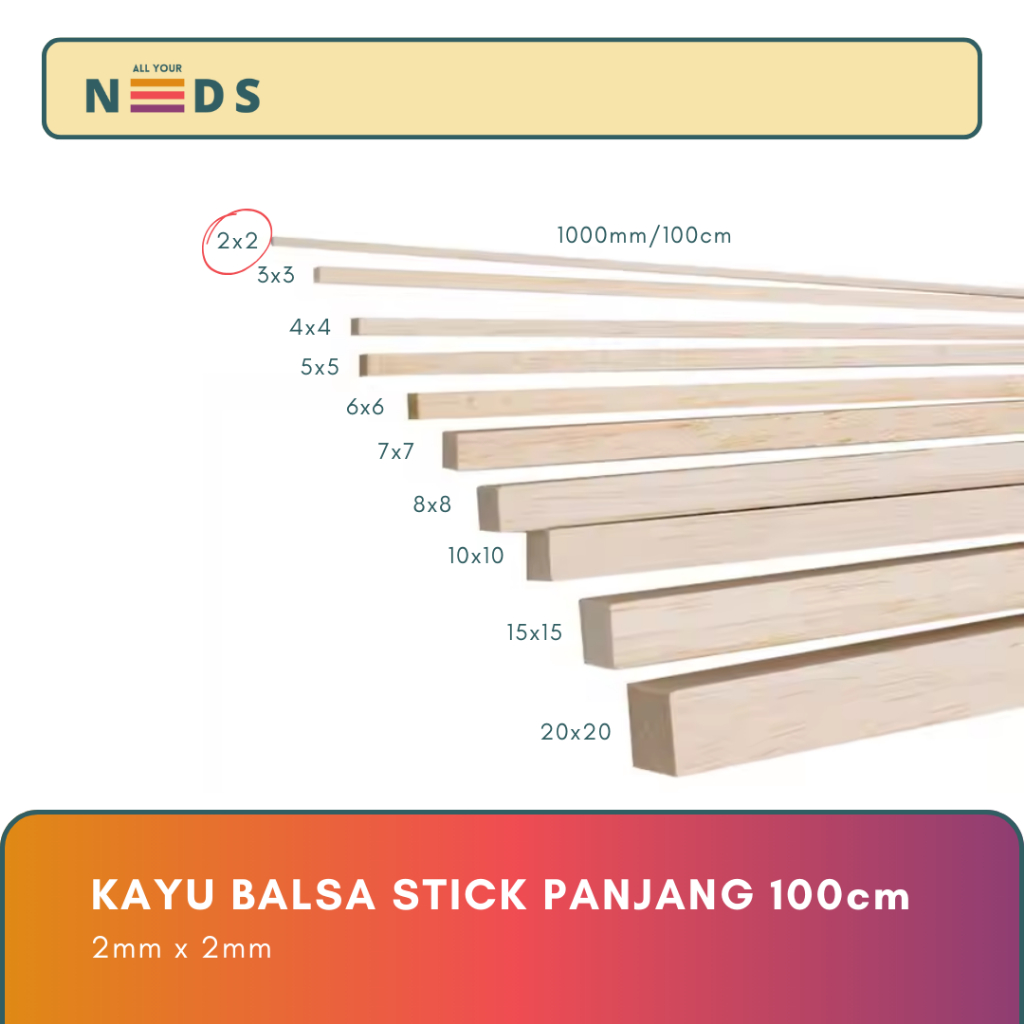 Jual Kayu Balsa Maket Diorama Stick Panjang 100cm Ukuran 2x2mm | Shopee ...
