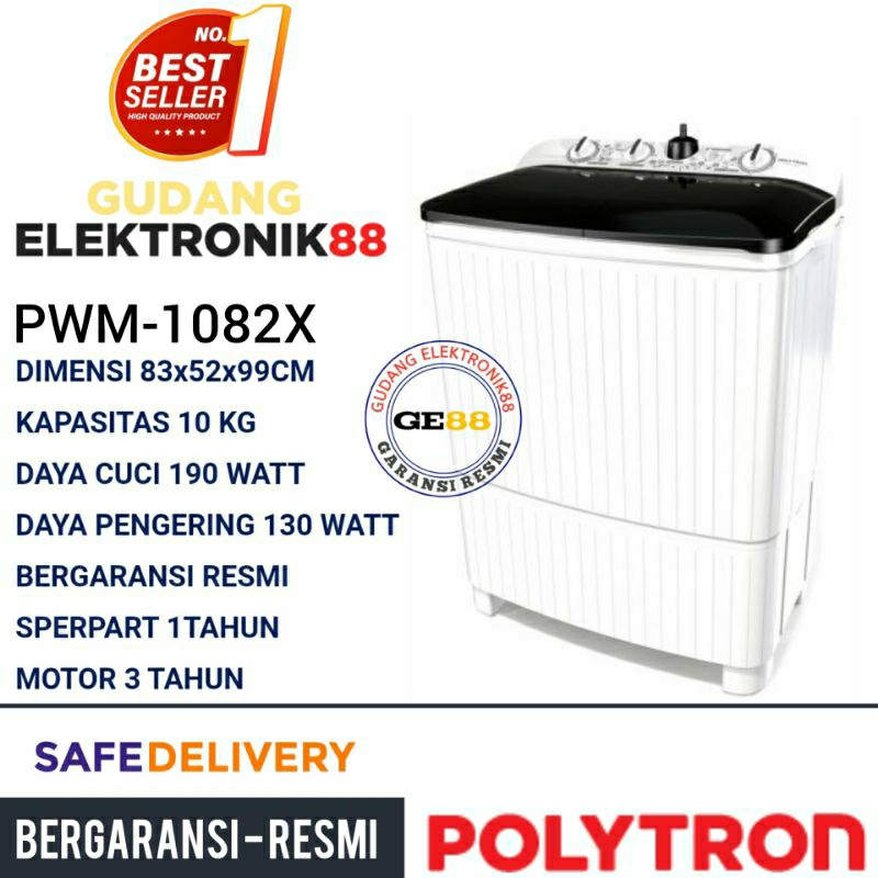 Jual Mesin Cuci 2 Tabung Polytron 10 Kg PWM-1082X Low Watt Hijab Series ...