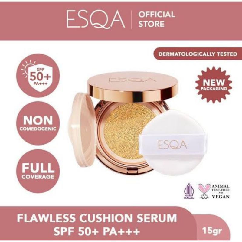 Jual ESQA Flawless Cushion Serum SPF50+ PA+++ Shade Custard | Shopee ...