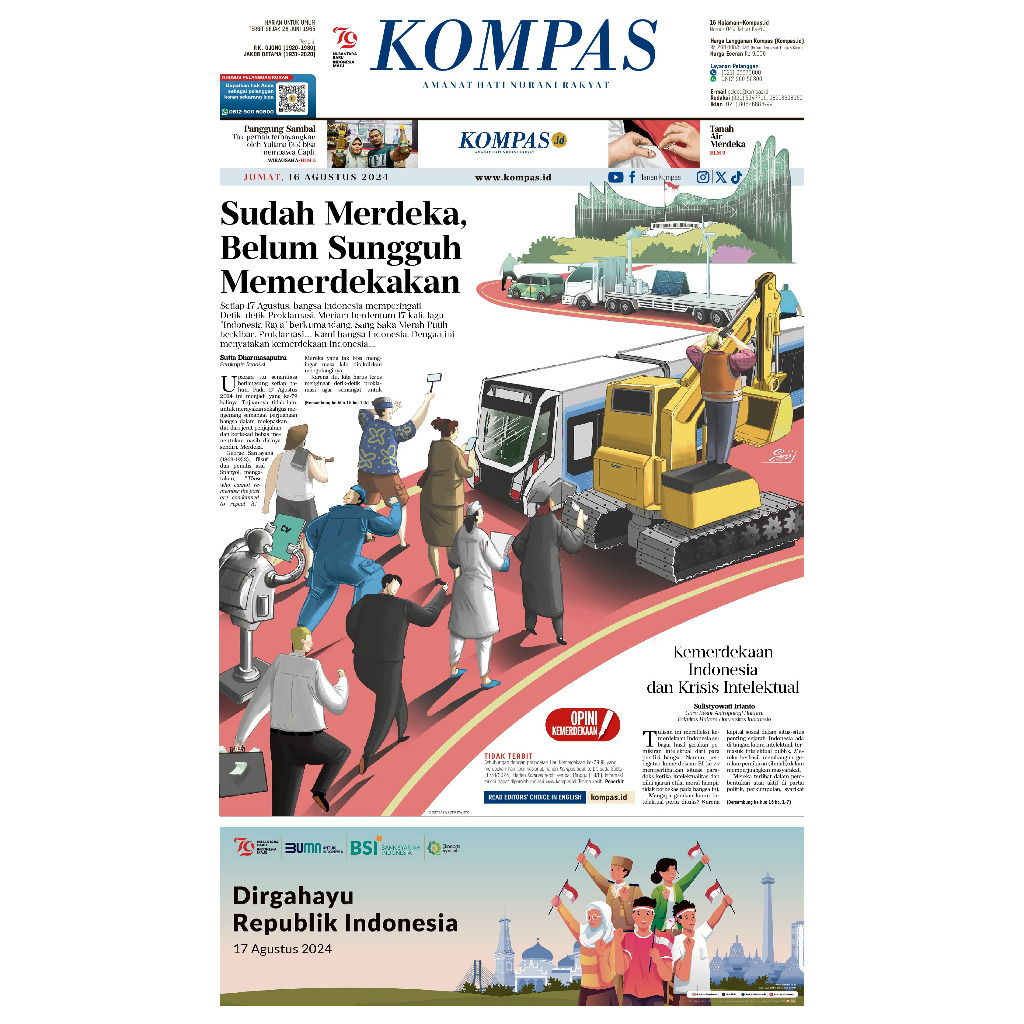 Jual Koran KOMPAS 16 Agustus 2024 (Edisi Khusus Opini Kemerdekaan ...