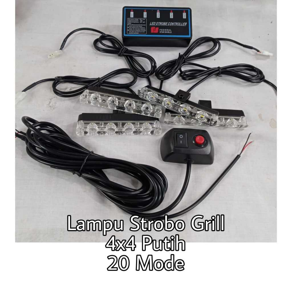 Jual (AK) Lampu LED Strobo Grill Federal 4 titik 12V Biru Putih ...