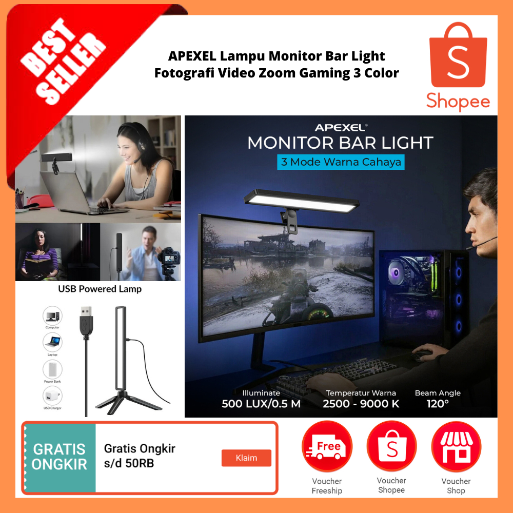 Jual Lampu Monitor Bar Light Fotografi Video Zoom Gaming 3 Color ...