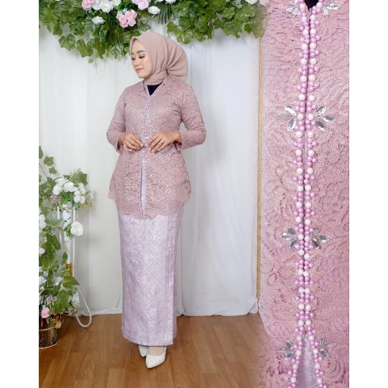 Jual One Set Kebaya Brukat Encim Payet Dengan Rok Songket Wisuda ...