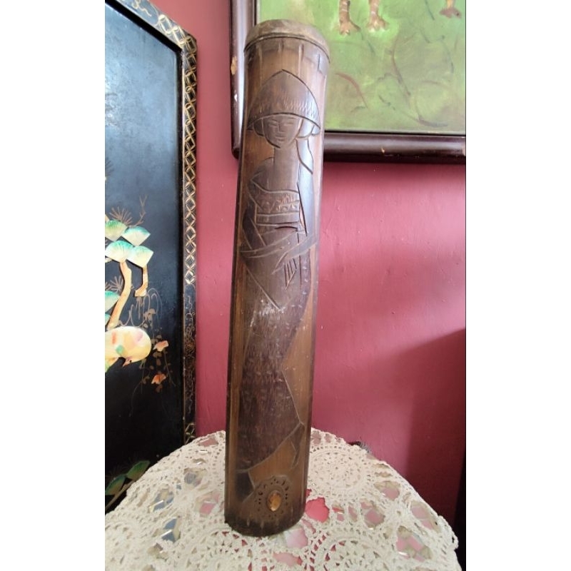 Jual Pajangan Vintage Ukiran Bambu tua Jadul si Mbok panen Padi T:44cm ...
