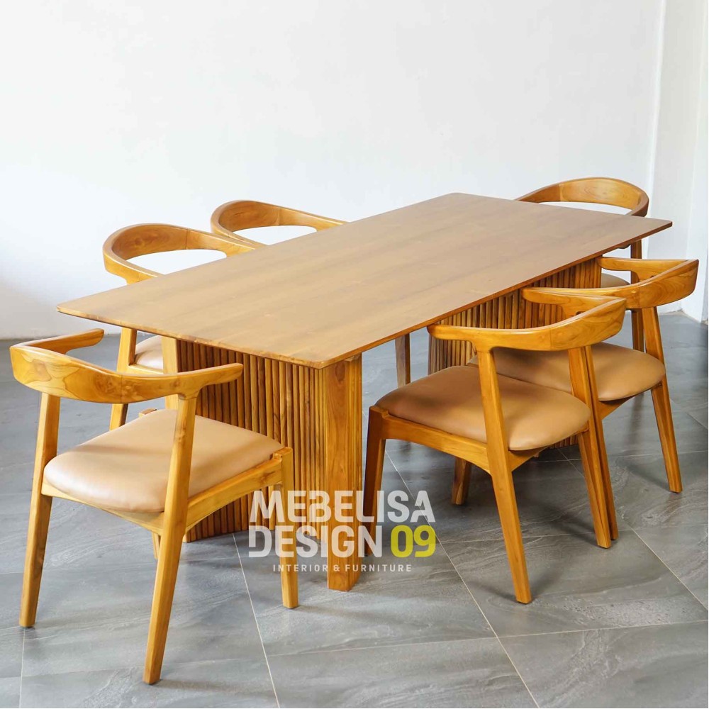 Jual Meja Makan Panjang Minimalis Kayu Jati Set 6 Kursi Scandinavian ...