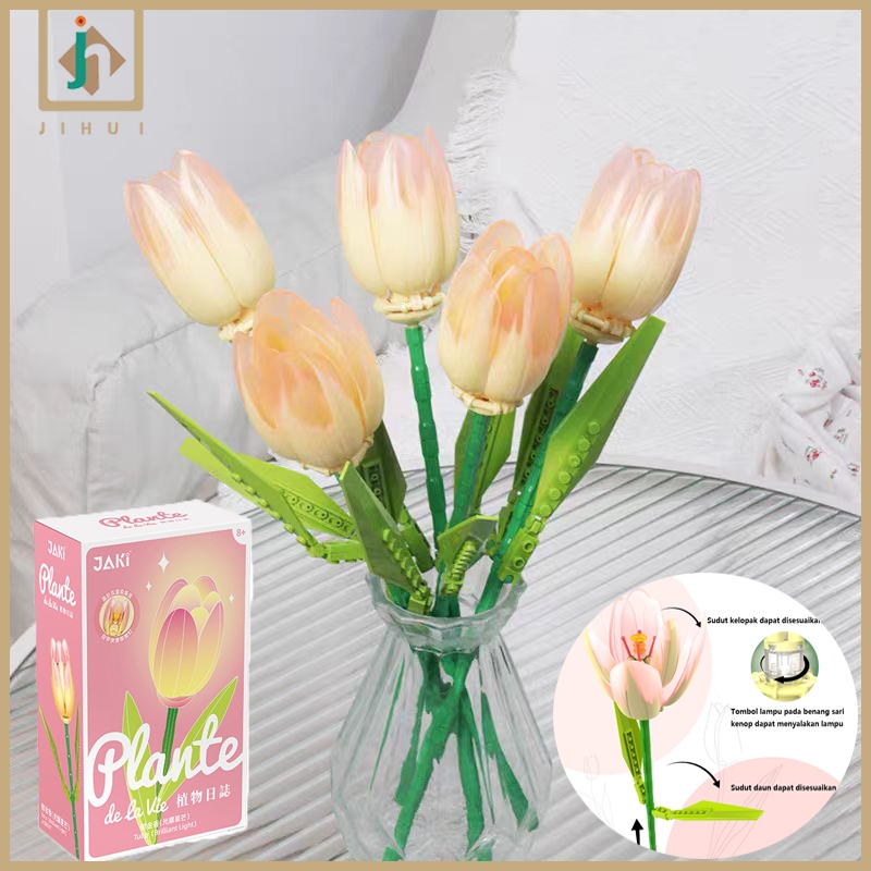 Jual JIHUI Balok Bangunan Bunga Tulip yang Bercahaya Brick Lampu Bunga ...