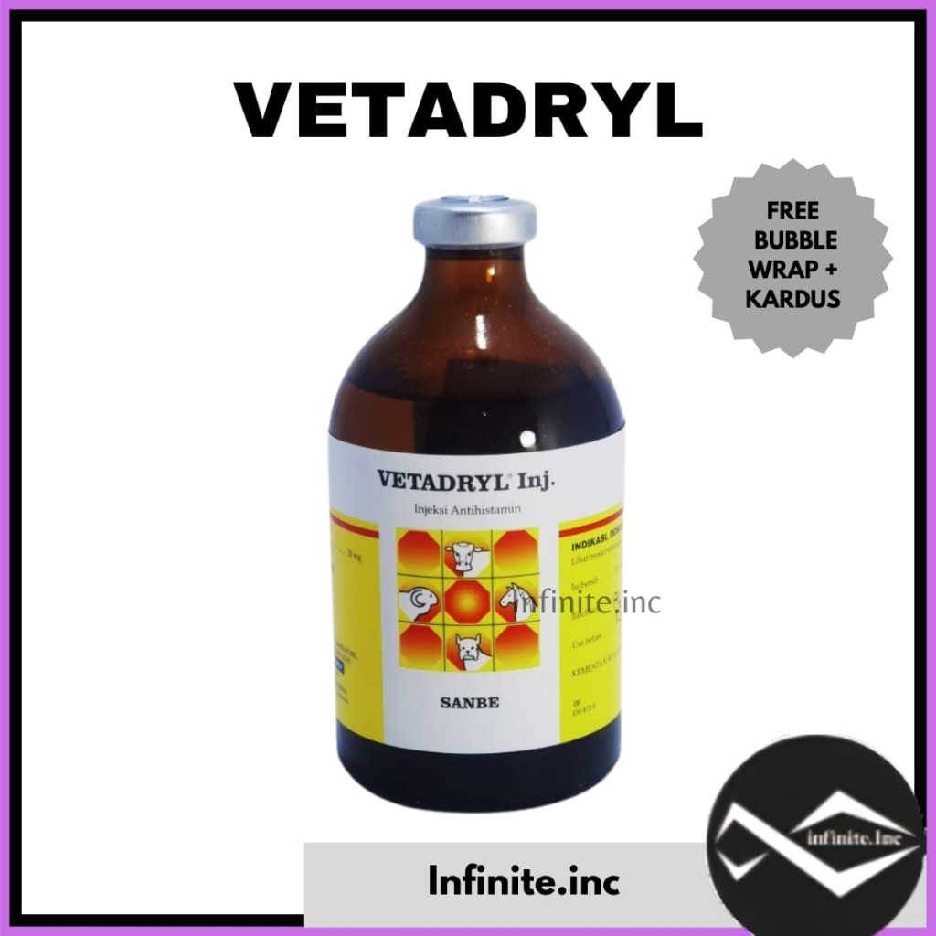 Jual VETADRYL Inj 100ml Diphenhydramine Anti Histamin Alergi 100 ml ...
