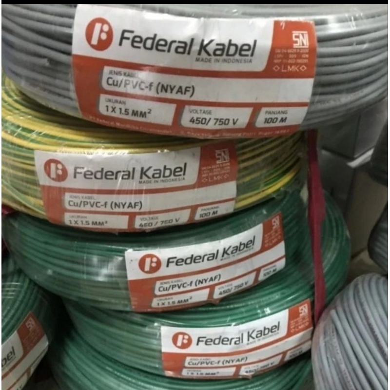 Jual Kabel Listrik NYAF 1.5mm FEDERAL 1 ROLL 100Meter Serabut NYAF 1.5 mm 1,5mm 1,5 mm Federal ...