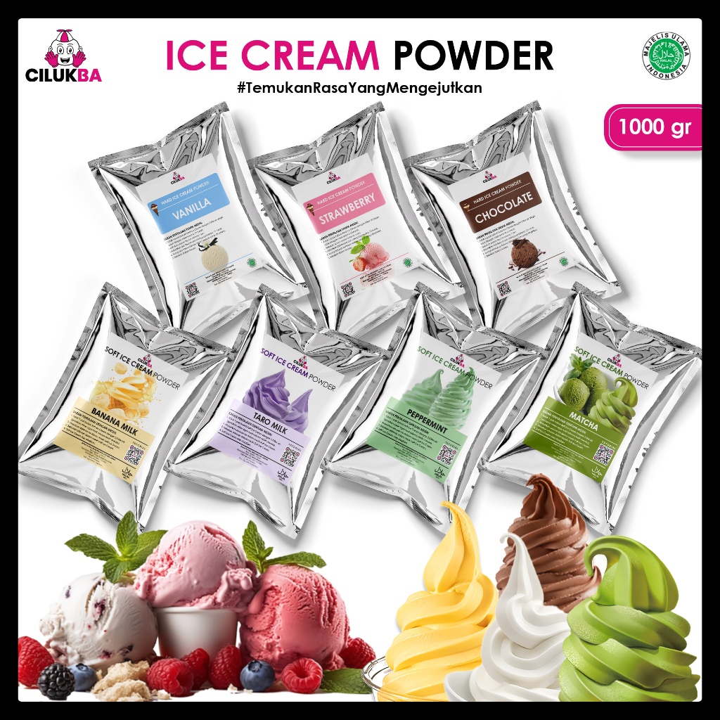 Jual [SERIES] Bubuk Ice Cream Cokelat, Vanilla, Strawberry, Matcha Soft ...