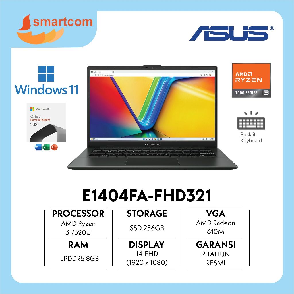 Jual Asus Vivobook Go 14 E1404FA AMD Ryzen 3-7320U 8GB 256GB SSD 14 ...