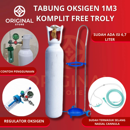 Jual TABUNG OKSIGEN 1M3 KOMPLIT TROLLY + REGULATOR OKSIGEN CCARE LENGKAP | Shopee Indonesia
