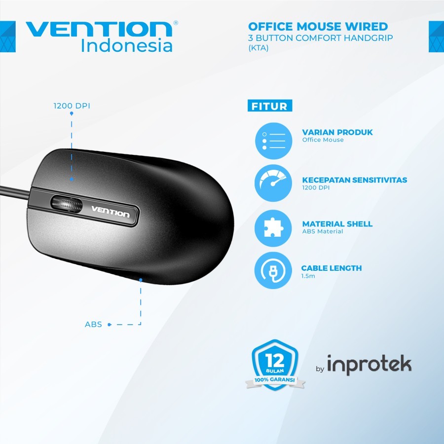 Jual Vention Mouse Cable Wired Mouse Optical USB 1200 dpi for PC Laptop ...