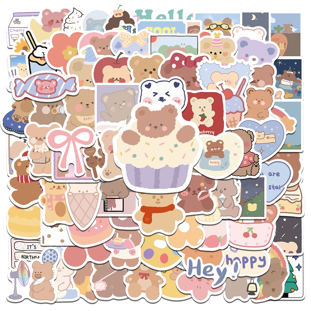 Jual [102PCS]Stiker Aesthetic Hot Korea Cute Beruang Stiker Jurnal Set ...