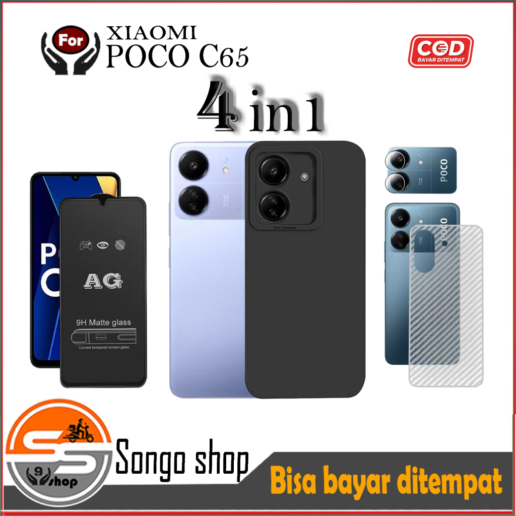 Jual Paket 4in1 Casing Hitam XIAOMI POCO C65 Softcase + Antigores layar ...