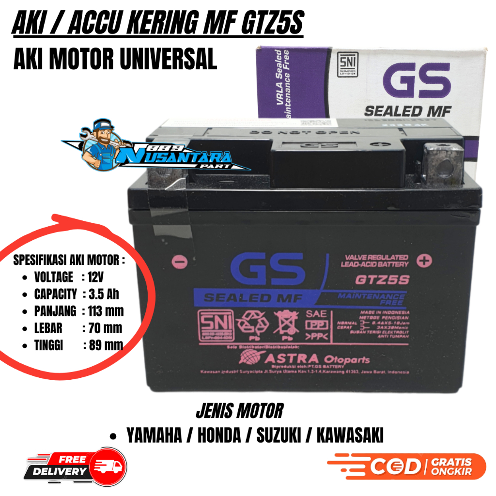 Jual Aki gs kering gs astra GTZ5S 12V 3,5 beat vario 110 supra x 125 ...