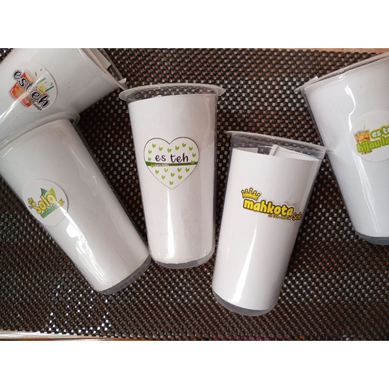 Jual Cup Gelas Plastik tebal oval 22 Oz Jumbo stiker custom | Shopee ...