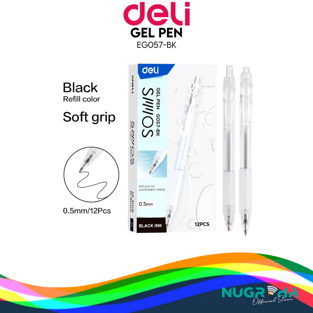 Jual Deli Gel Pen Pulpen Gel Retractable Tinta Hitam 0.5mm A057B-01 ...