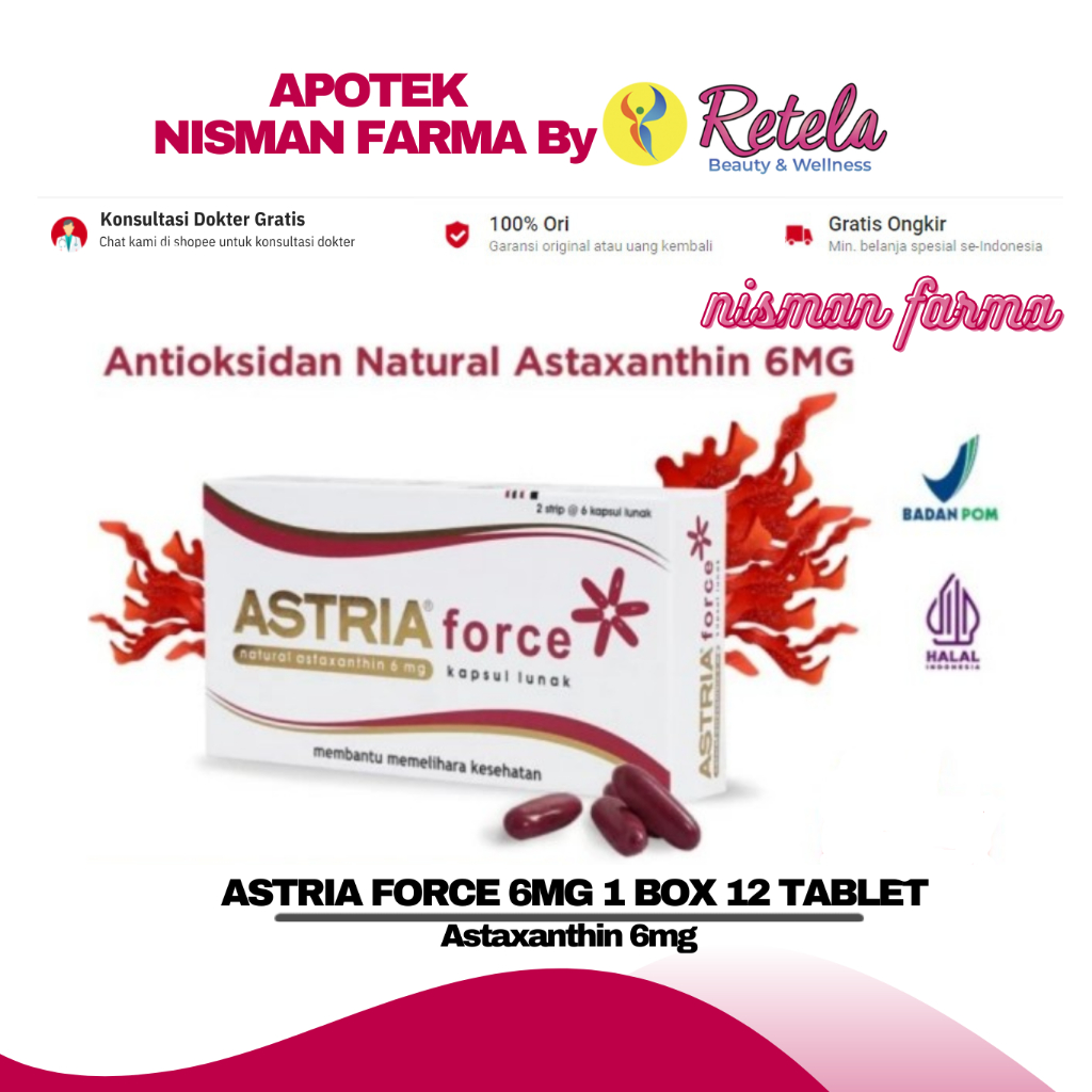 Jual ASTRIA FORCE ASTAXANTHIN 6MG 1 BOX 12 TABLET | Shopee Indonesia