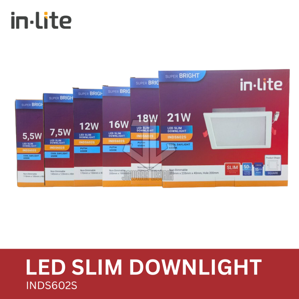 Jual IN-LITE INLITE INDS602S LED SLIM DOWNLIGHT KOTAK INBOW 5,5W 7,5W ...