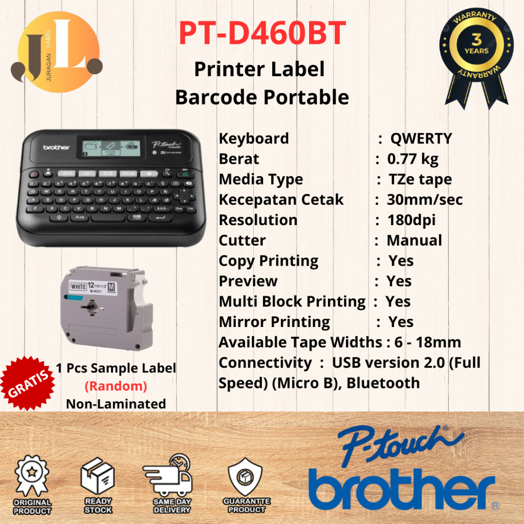Jual Brother Printer Label PT-D460BT Label Maker Orignal Garansi Resmi ...